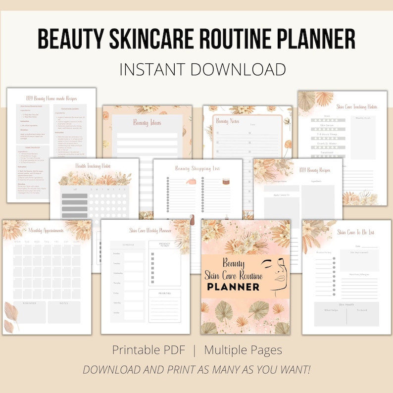 Beauty Skin Care Routine Planner | |skincare Steps | Skincare Tracker ...