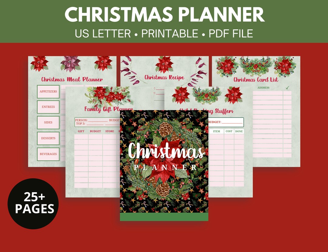 Poinsettia Christmas Planner, Holiday Planner, Family Holiday ...