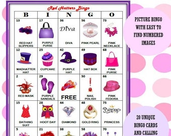 Red Hatters Bingo Cards - 40 Cards - Instant Digital Print - Etsy