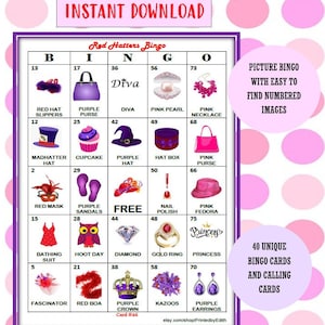 Red Hatters Bingo Cards - 40 Cards - Instant Digital Print - Etsy