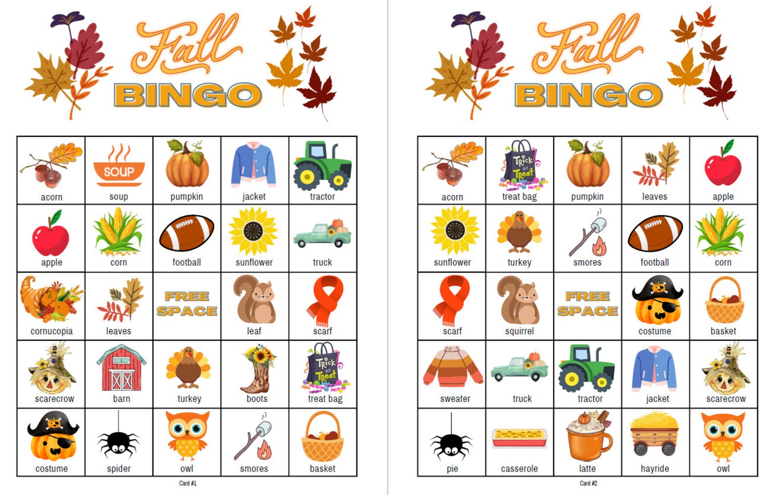 Fall Bingo Cards, Fall Fun Game, Fall Activities - Etsy