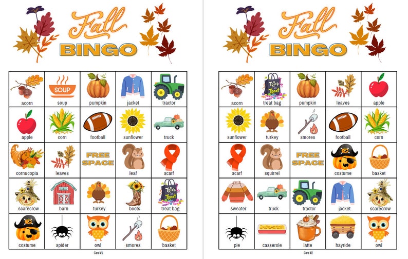 Fall Bingo Cards, Fall Fun Game, Fall Activities - Etsy