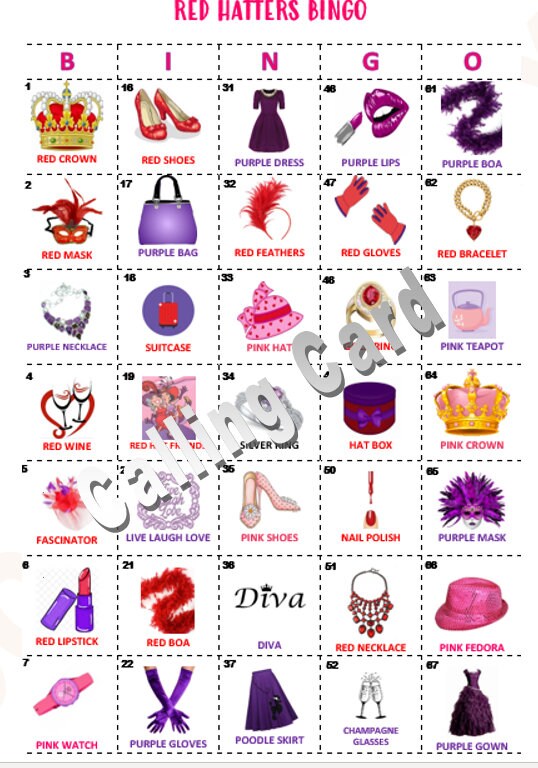 Red Hatters Bingo Cards - Instant Digital Print - Etsy