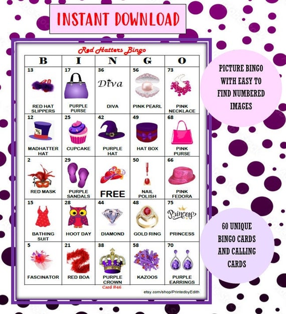 Red Hatters Bingo Cards 60 Cards | Etsy