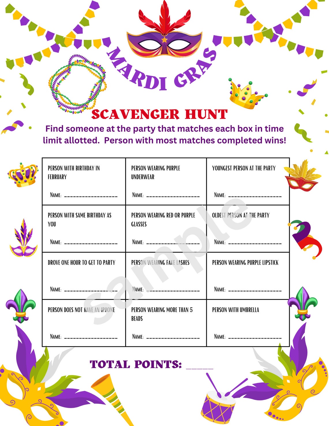 Mardi Gras Game Bundle: Scavenger Hunt Game, What’s in Your Phone Game ...