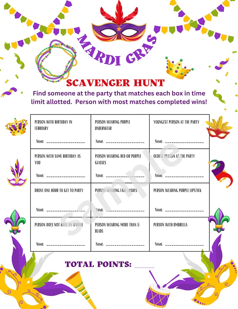 Mardi Gras Game Bundle: Scavenger Hunt Game, What’s in Your Phone Game ...