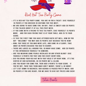 Red Hat Tea Party Game Package 2 - INSTANT DOWNLOAD - Etsy