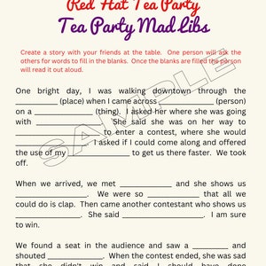 Red Hat Tea Party Game Package - Etsy