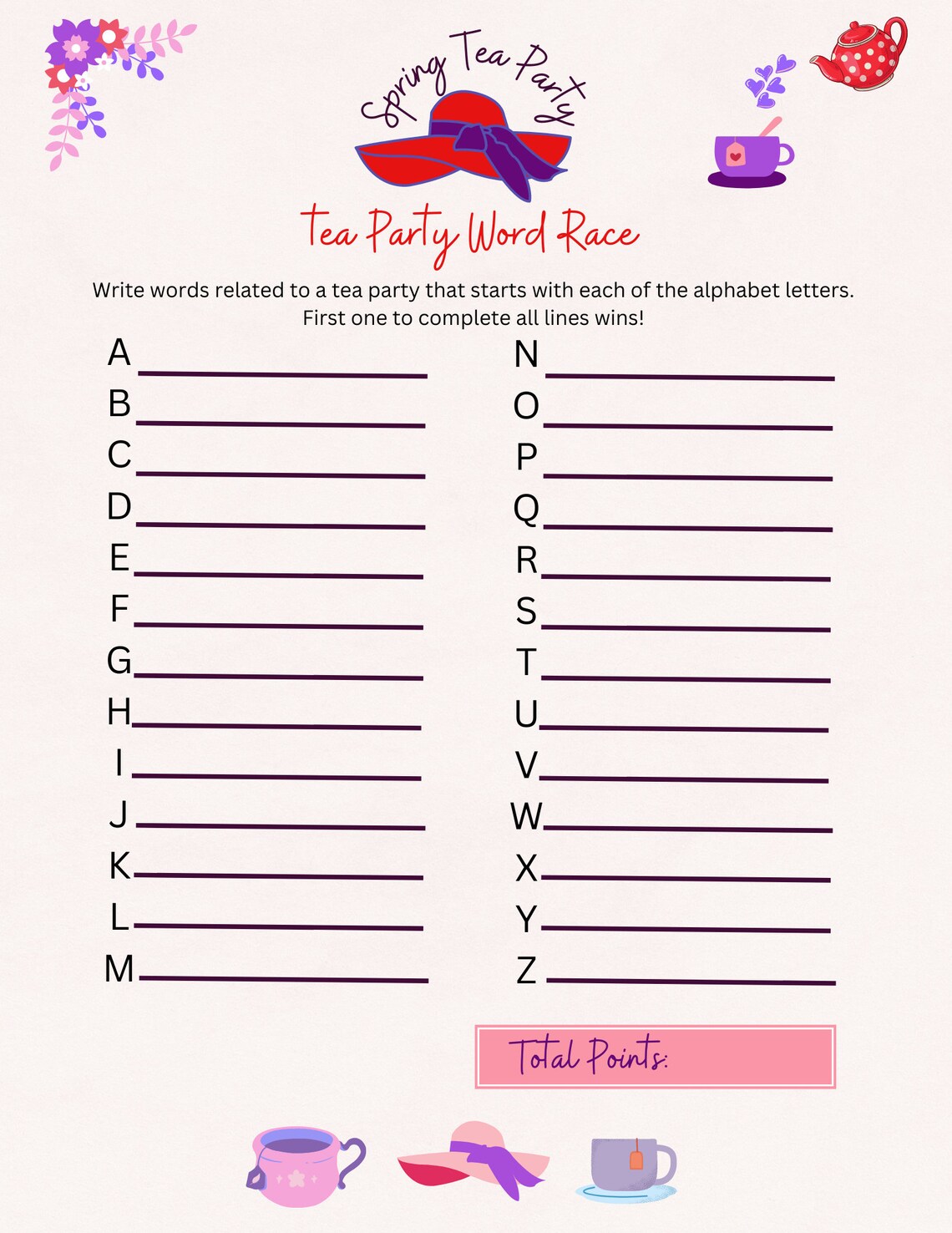 Red Hat Tea Party Game Package 2 - INSTANT DOWNLOAD - Etsy