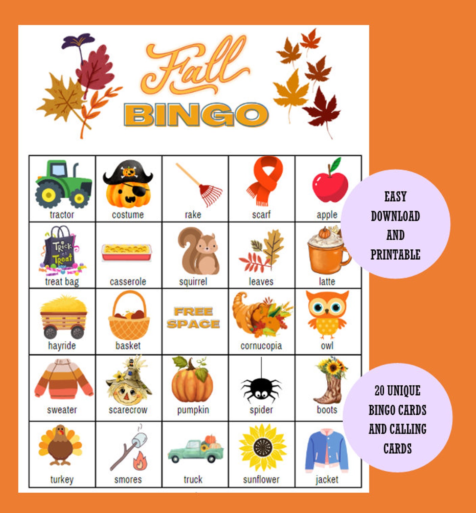 Fall Bingo Cards, Fall Fun Game, Fall Activities - Etsy