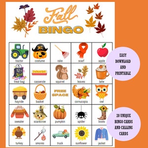 Fall Bingo Cards, Fall Fun Game, Fall Activities - Etsy