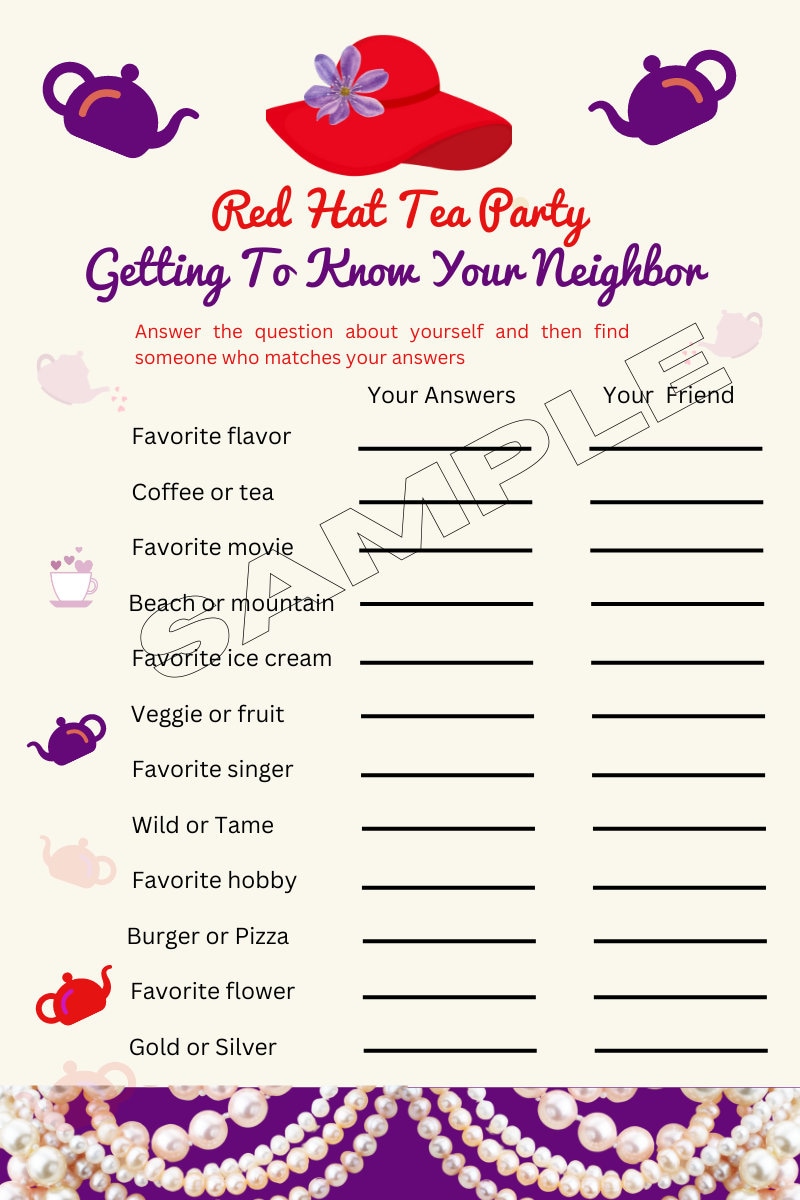 Red Hat Tea Party Game Package - Etsy