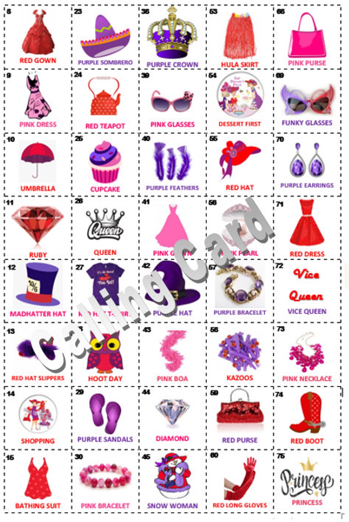 Red Hatters Bingo Cards - 40 Cards - Instant Digital Print - Etsy