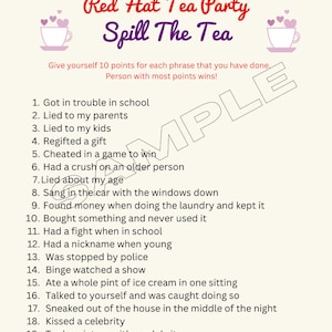 Red Hat Tea Party Game Package - Etsy