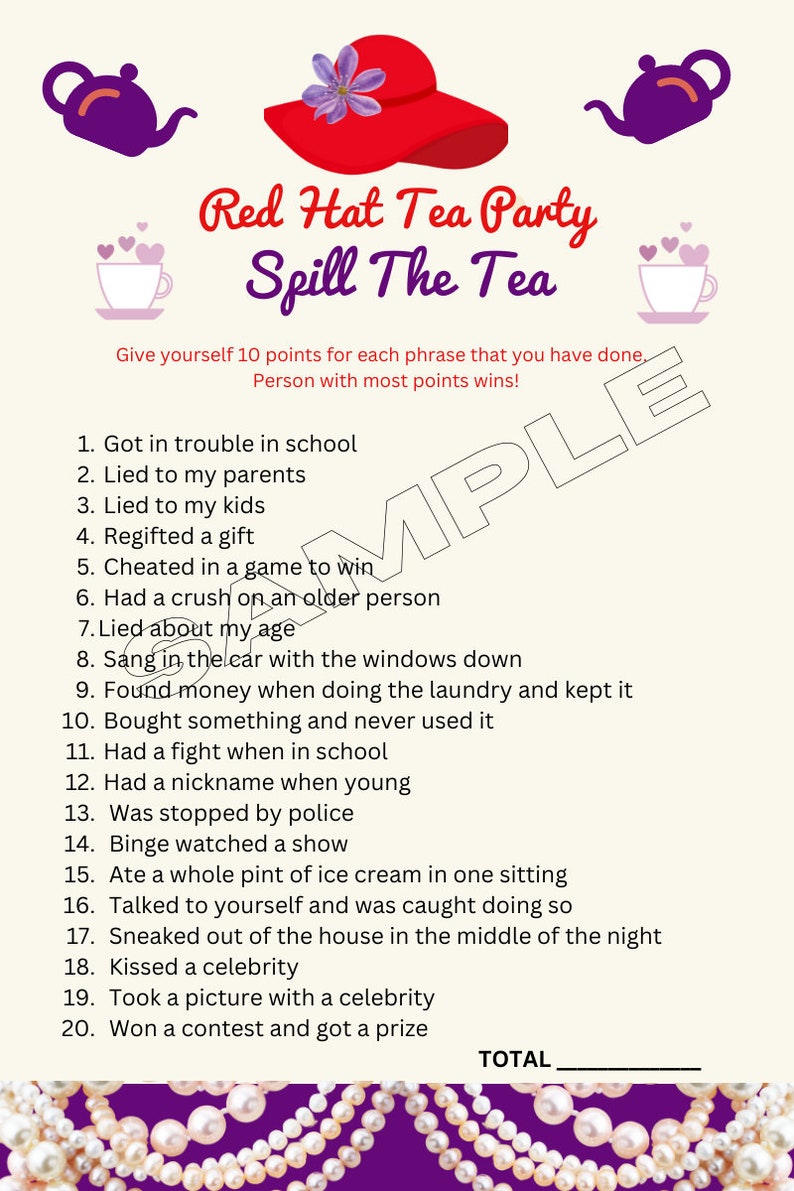 Red Hat Tea Party Game Package - Etsy