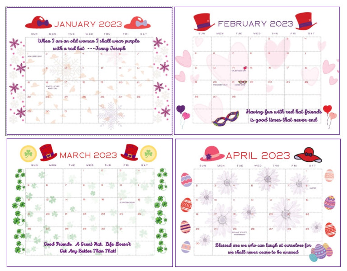 2023 Red Hatter Monthly Calendar Printable, Printable Calendars, Red ...