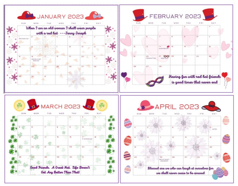 2023 Red Hatter Monthly Calendar Printable, Printable Calendars, Red ...