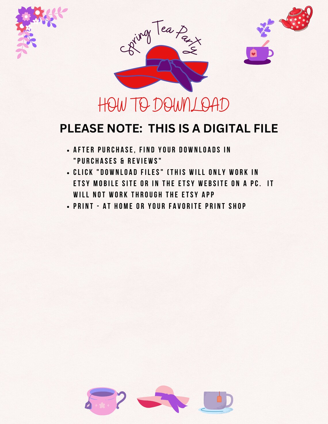 Red Hat Tea Party Game Package 2 - INSTANT DOWNLOAD - Etsy