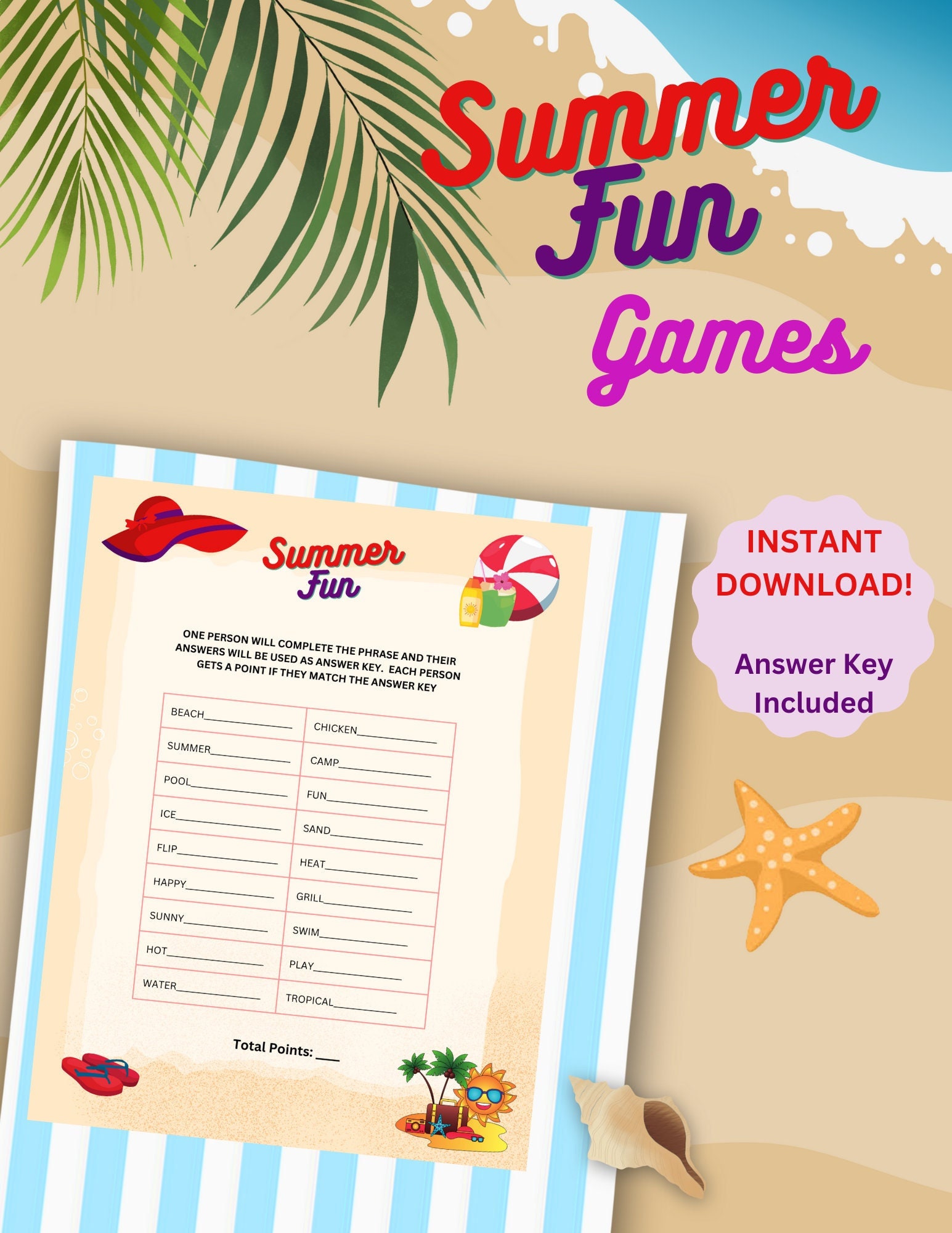 Summer Fun Games, Summer Printable Games, Summer Activities - Etsy