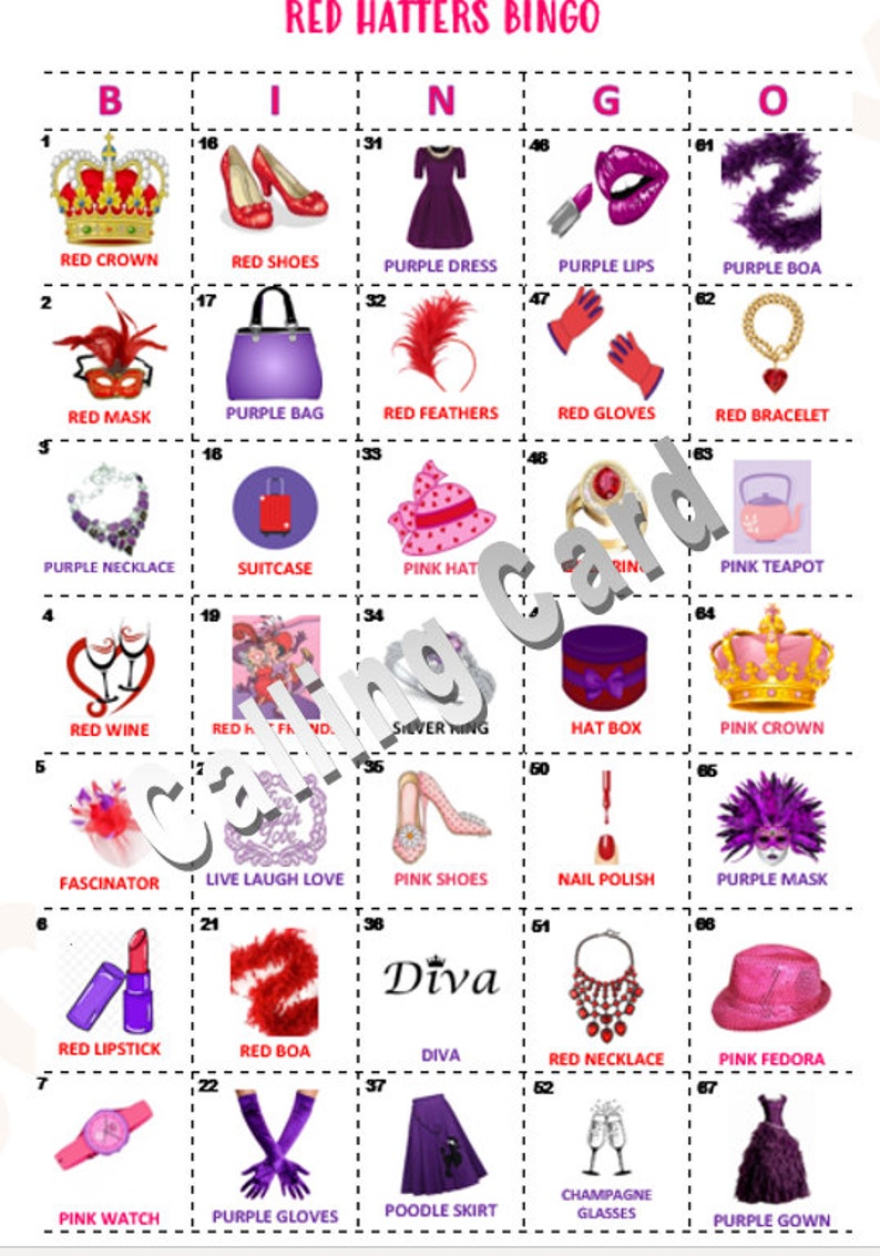 Red Hatters Bingo Cards - 40 Cards - Instant Digital Print - Etsy