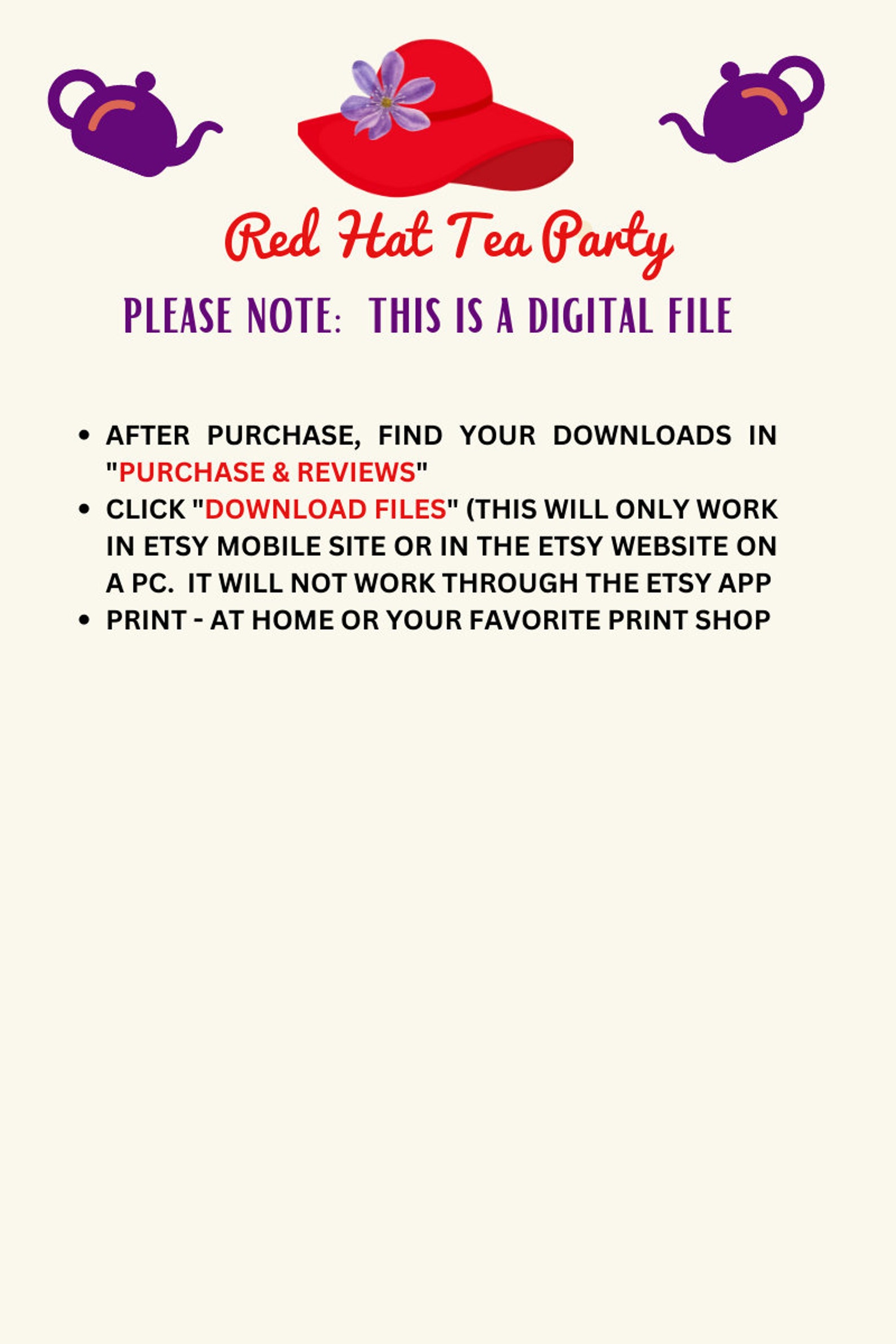 Red Hat Tea Party Game Package - Etsy