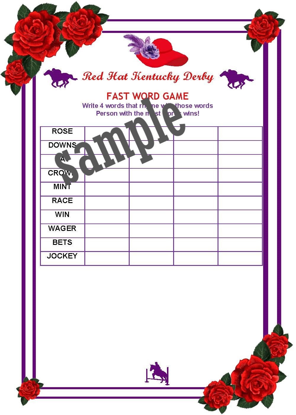 Red Hat Kentucky Derby Games Package - Etsy