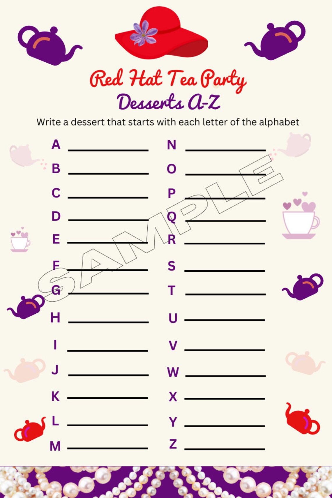 Red Hat Tea Party Game Package - Etsy