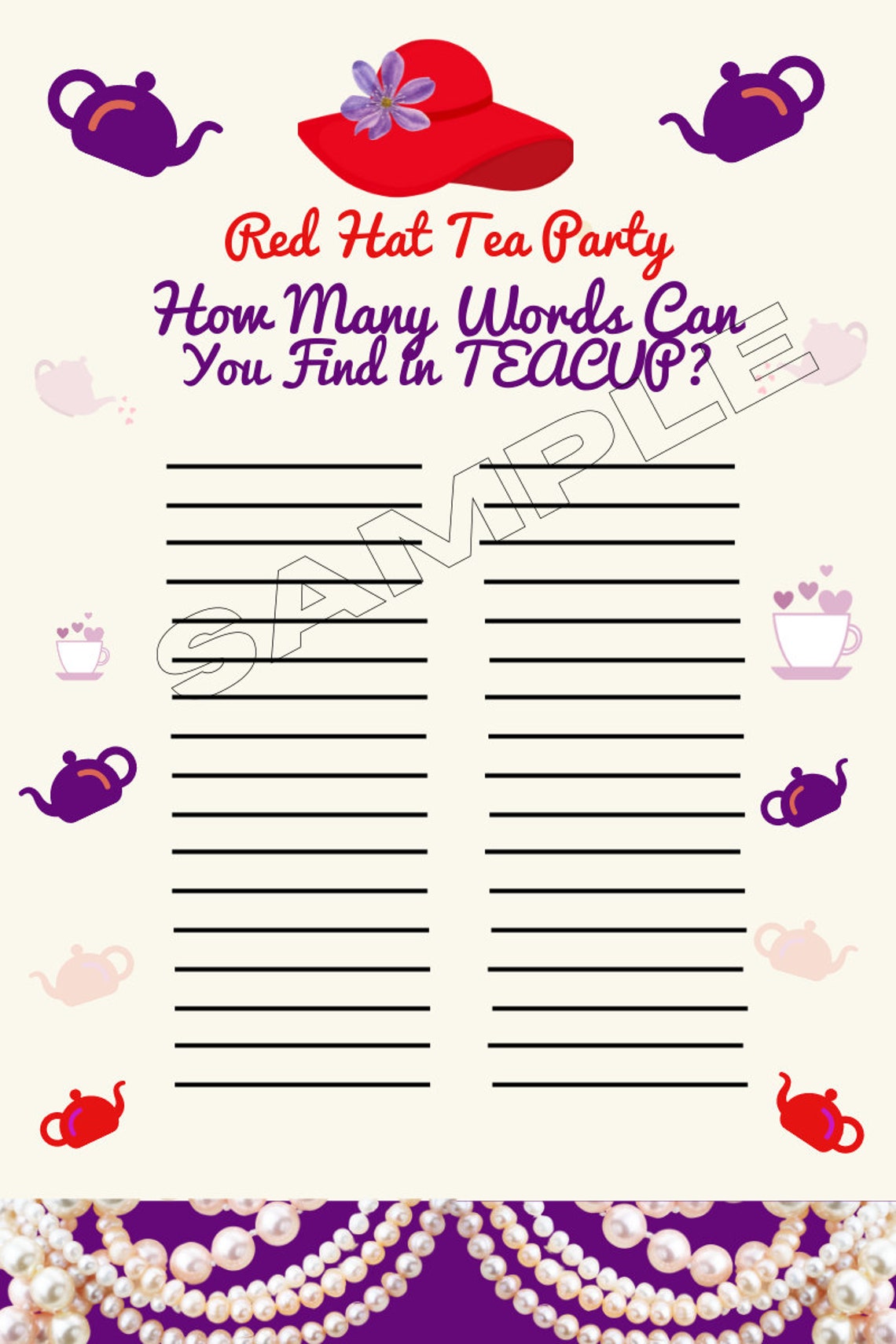 Red Hat Tea Party Game Package - Etsy