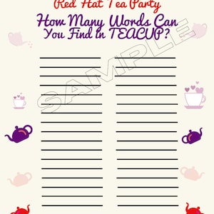 Red Hat Tea Party Game Package - Etsy