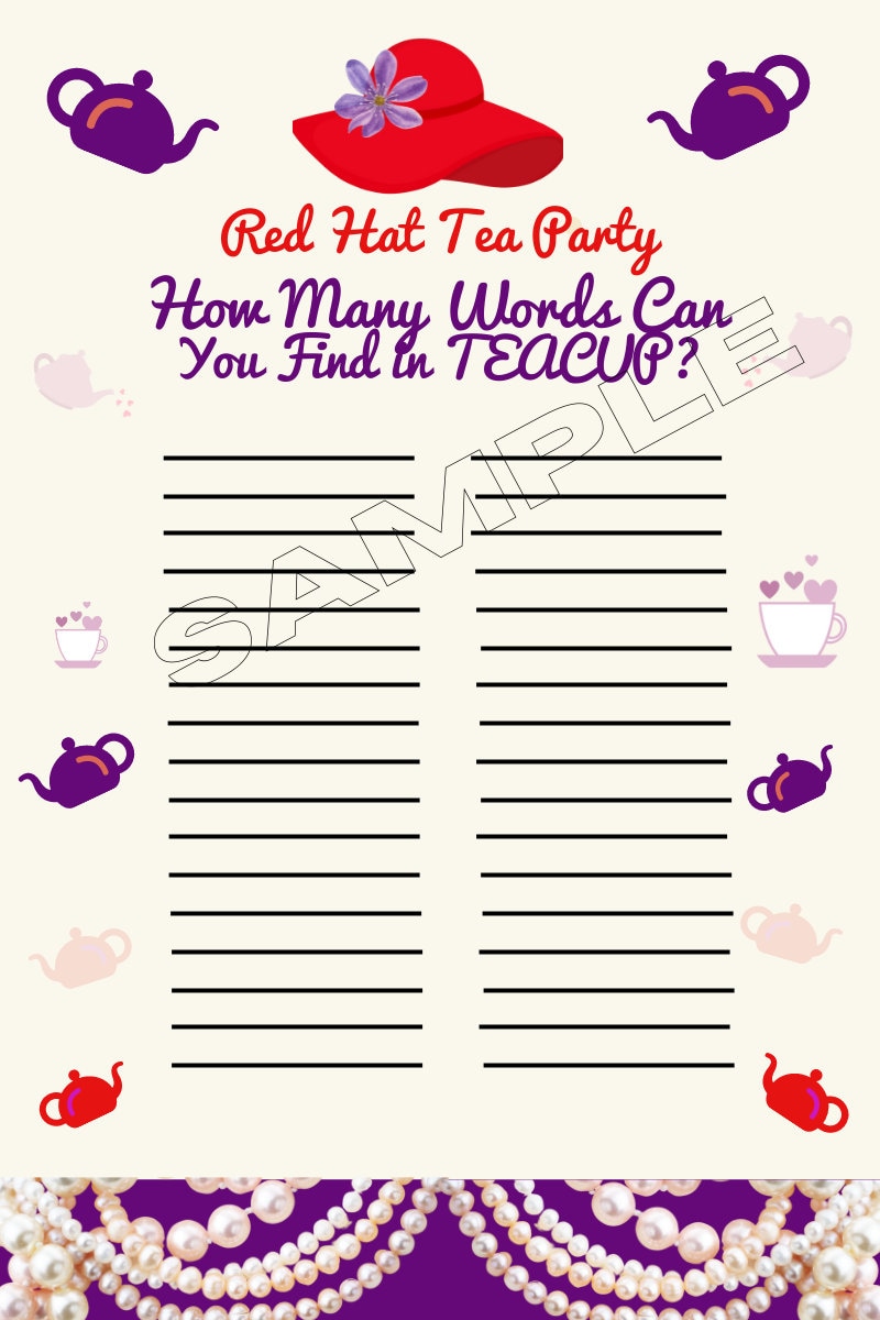 Red Hat Tea Party Game Package - Etsy