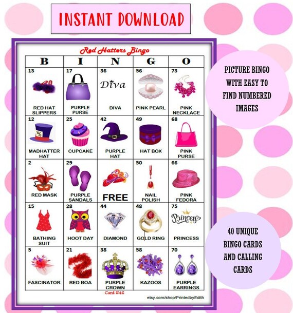 Red Hatters Bingo Cards 40 Cards Instant Digital Print - Etsy