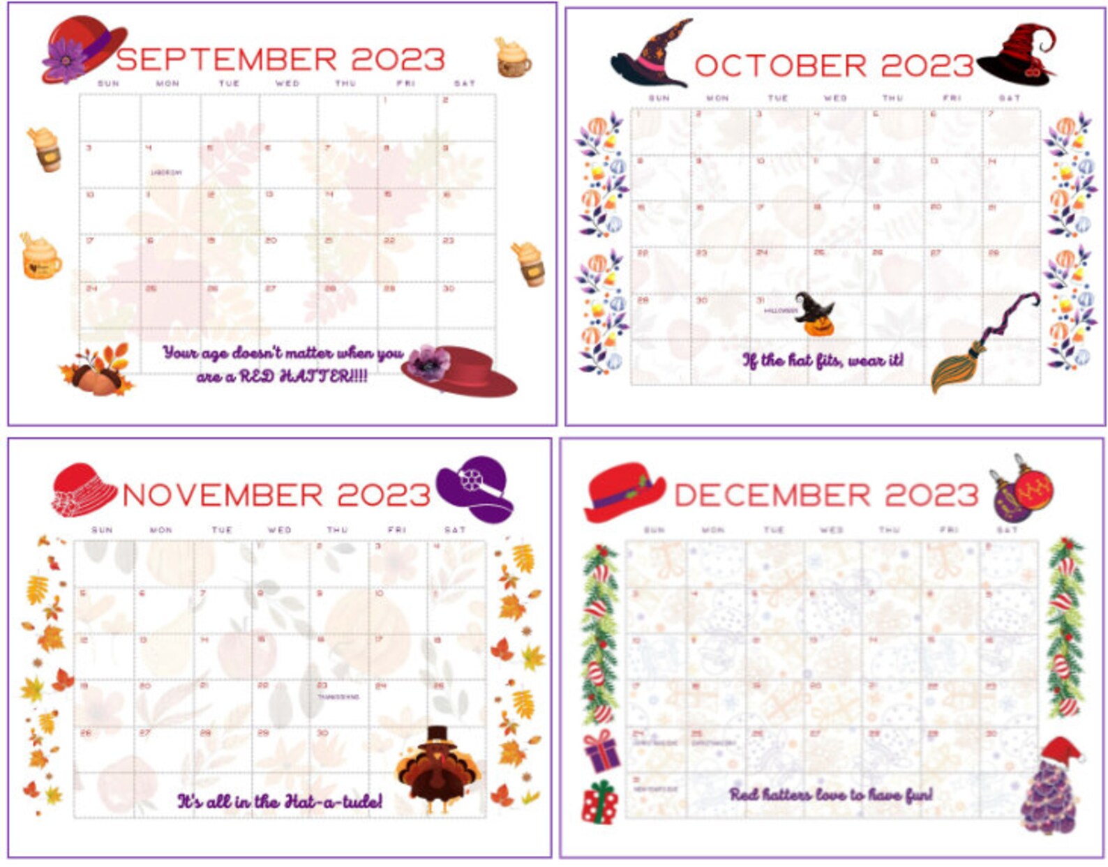 2023 Red Hatter Monthly Calendar Printable, Printable Calendars, Red ...