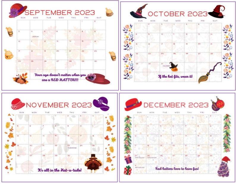2023 Red Hatter Monthly Calendar Printable, Printable Calendars, Red ...