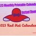 2023 Red Hatter Monthly Calendar Printable, Printable Calendars, Red ...