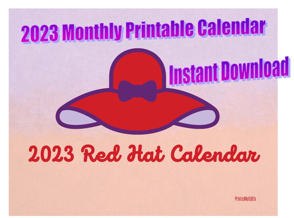 2023 Red Hatter Monthly Calendar Printable, Printable Calendars, Red ...