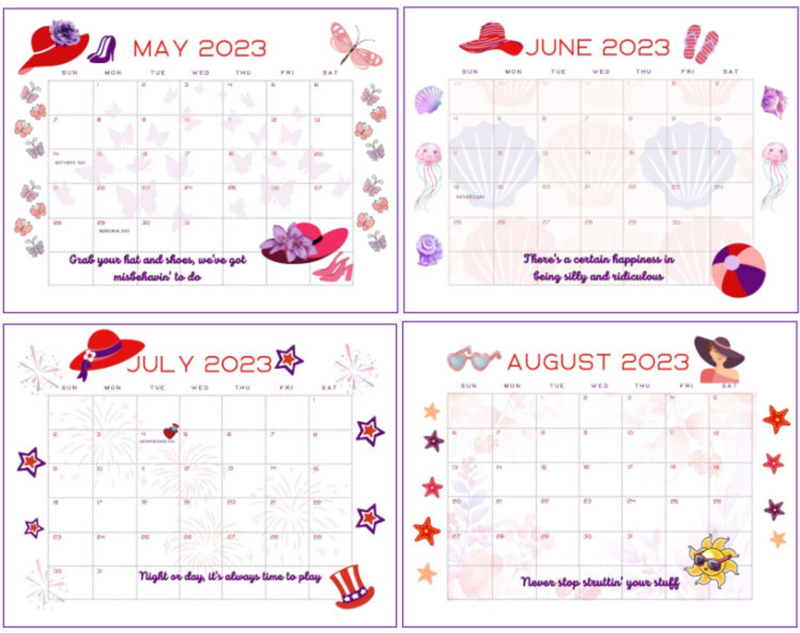 2023 Red Hatter Monthly Calendar Printable, Printable Calendars, Red ...