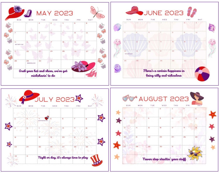 2023 Red Hatter Monthly Calendar Printable, Printable Calendars, Red ...