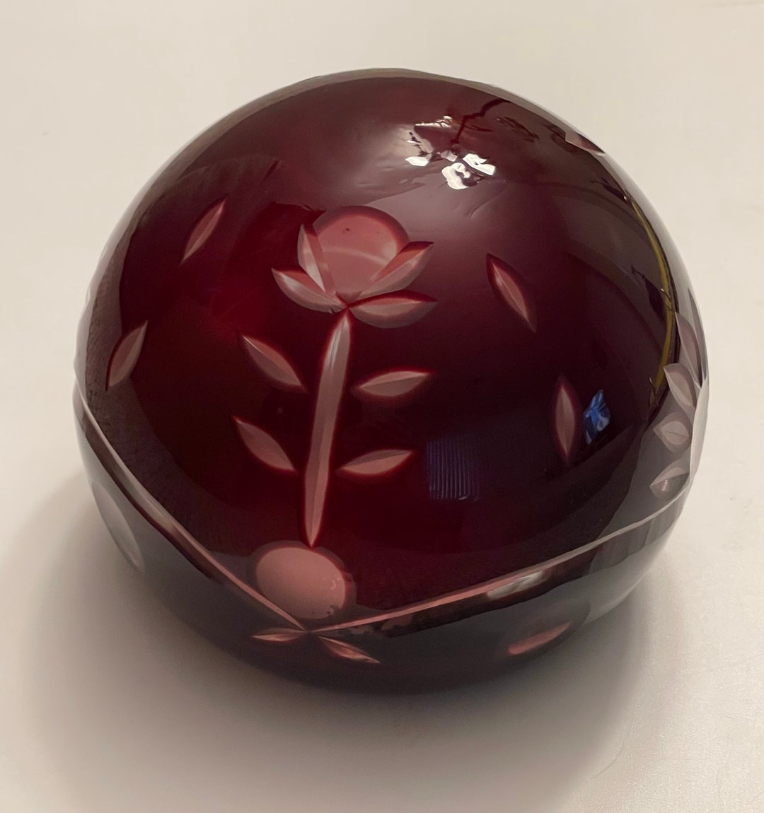 Ruby Bohemian Cut Glass Paperweight - Etsy