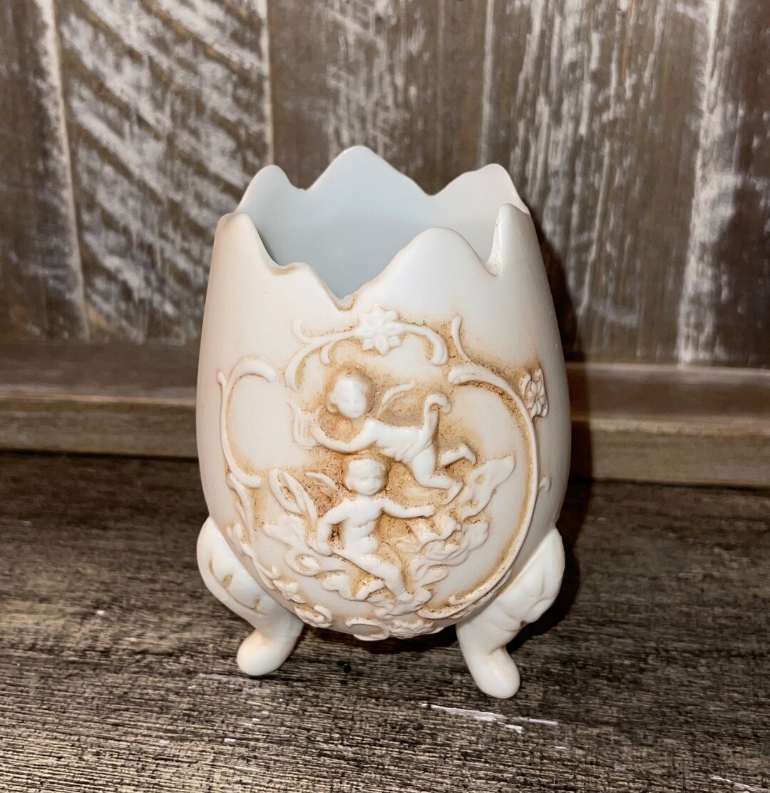 Lefton Bisque Cracked Egg Planter With 3-D Cherub Design - Etsy