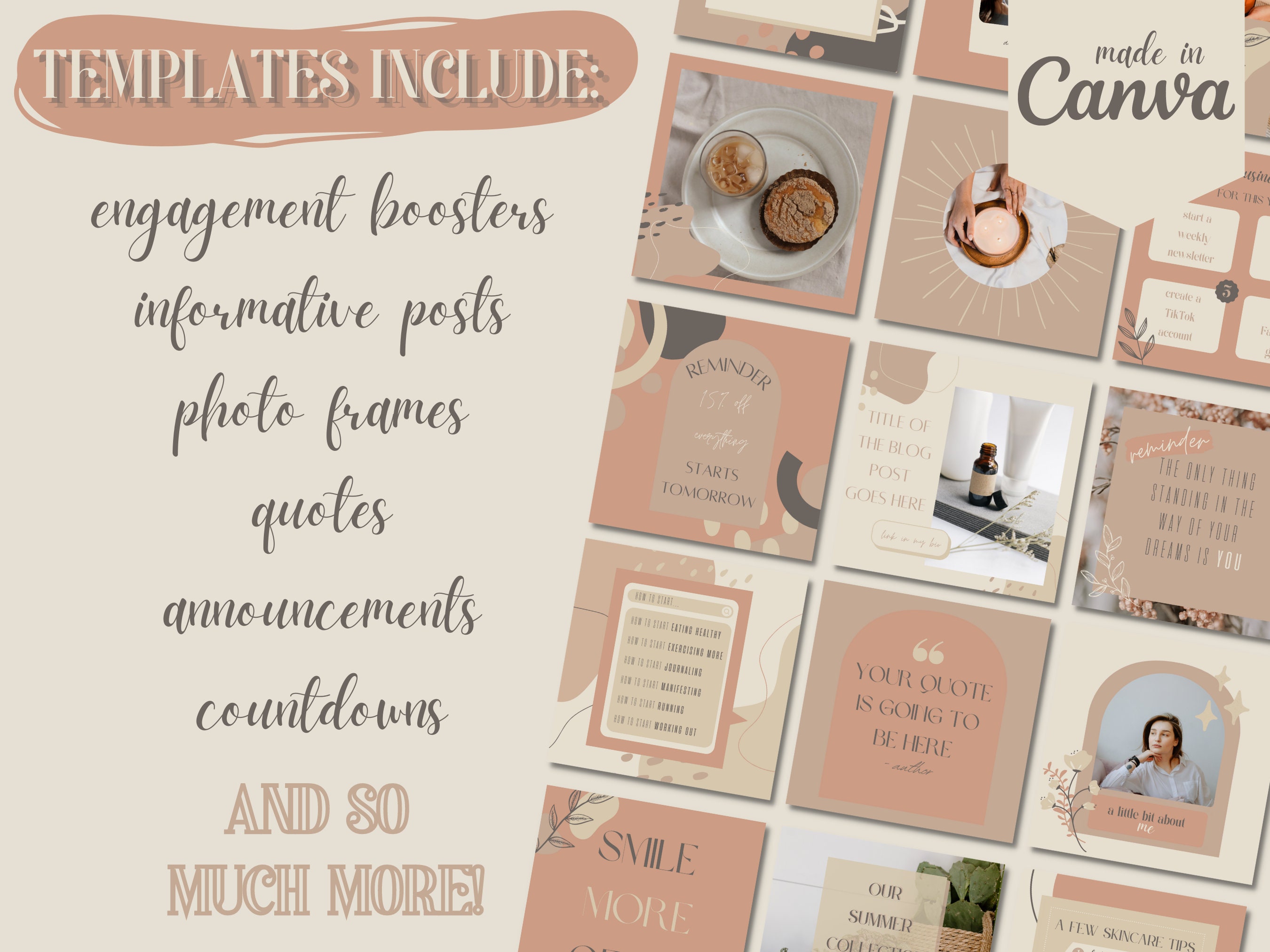 50 Boho, Neutral Instagram Post Templates Instagram Feed Post Templates ...