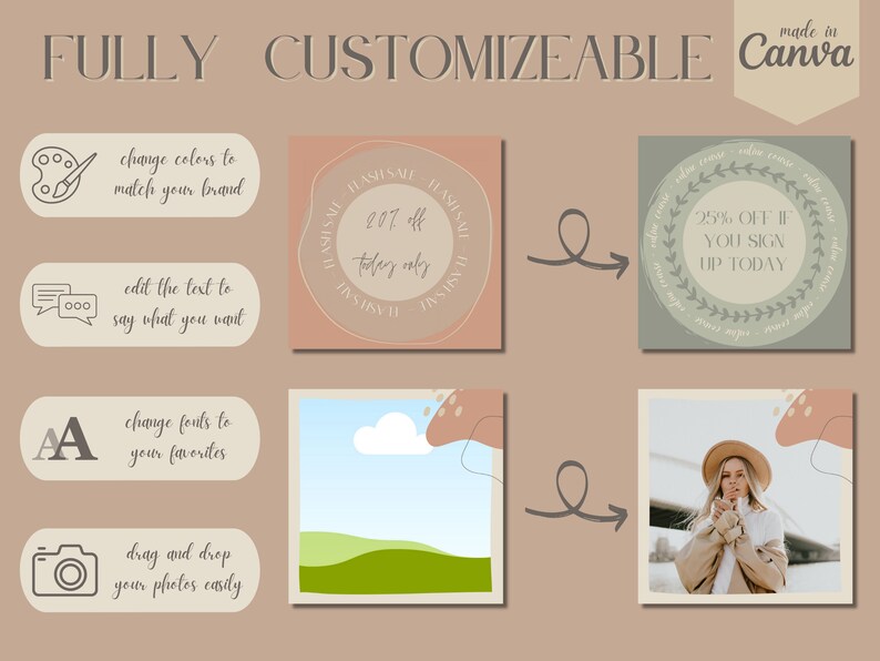 50 Boho, Neutral Instagram Post Templates | Instagram Feed | Post ...