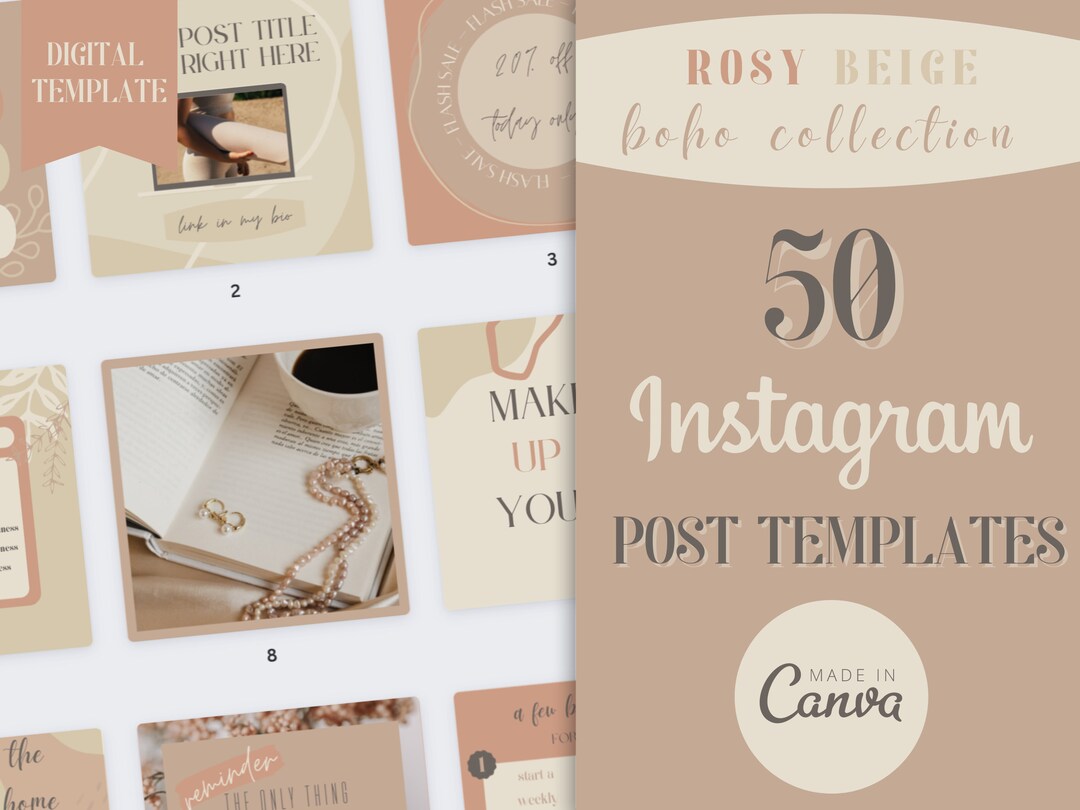50 Boho, Neutral Instagram Post Templates | Instagram Feed | Post ...