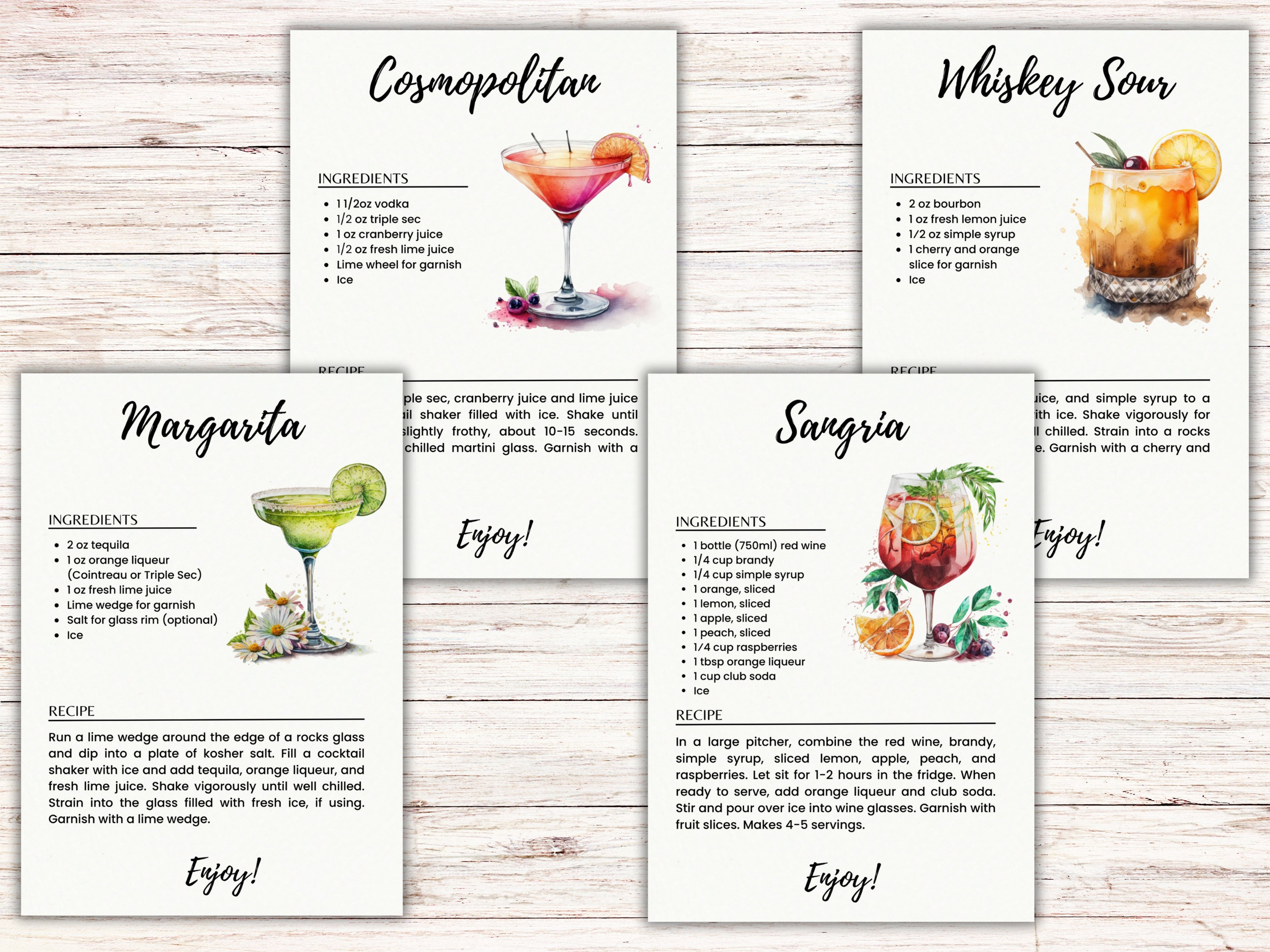 10 Cocktail Recipe Cards | Canva Template | Printable Drink Cards ...