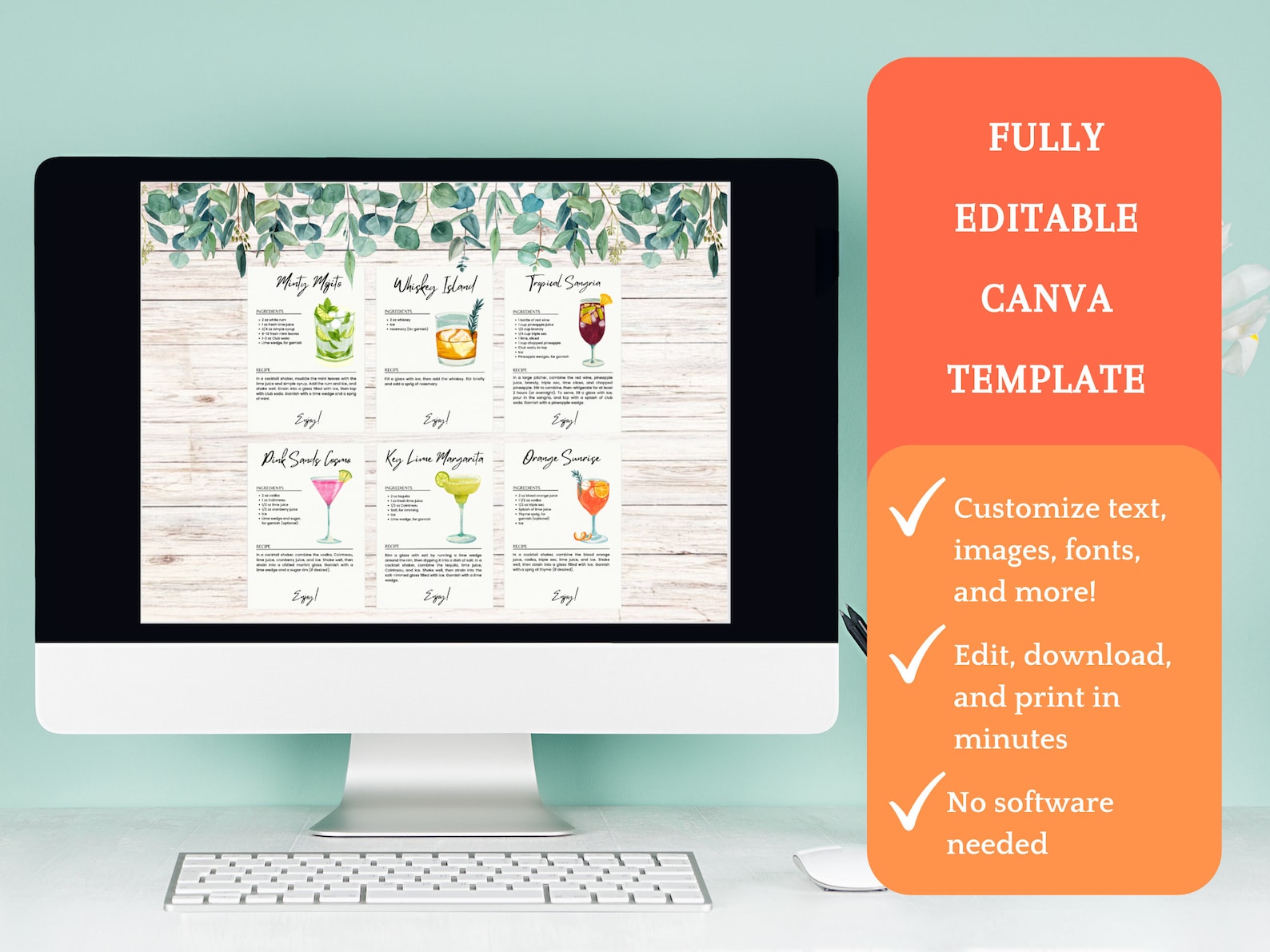 DIY Cocktail Recipe Card Canva Template | Printable Drink Cards ...