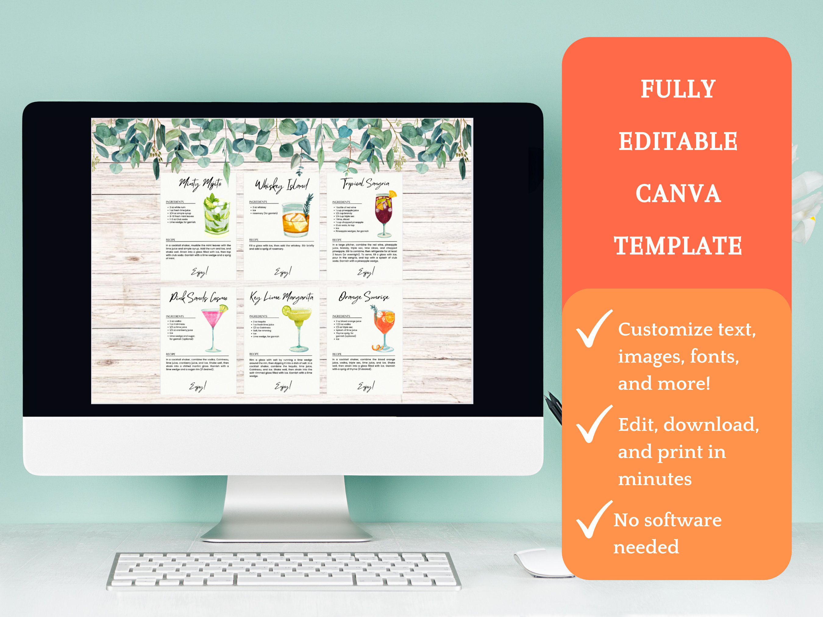 DIY Cocktail Recipe Card Canva Template | Printable Drink Cards ...