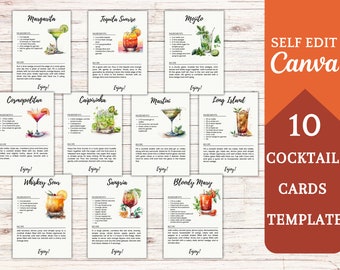DIY Cocktail Recipe Card Canva Template | Printable Drink Cards ...