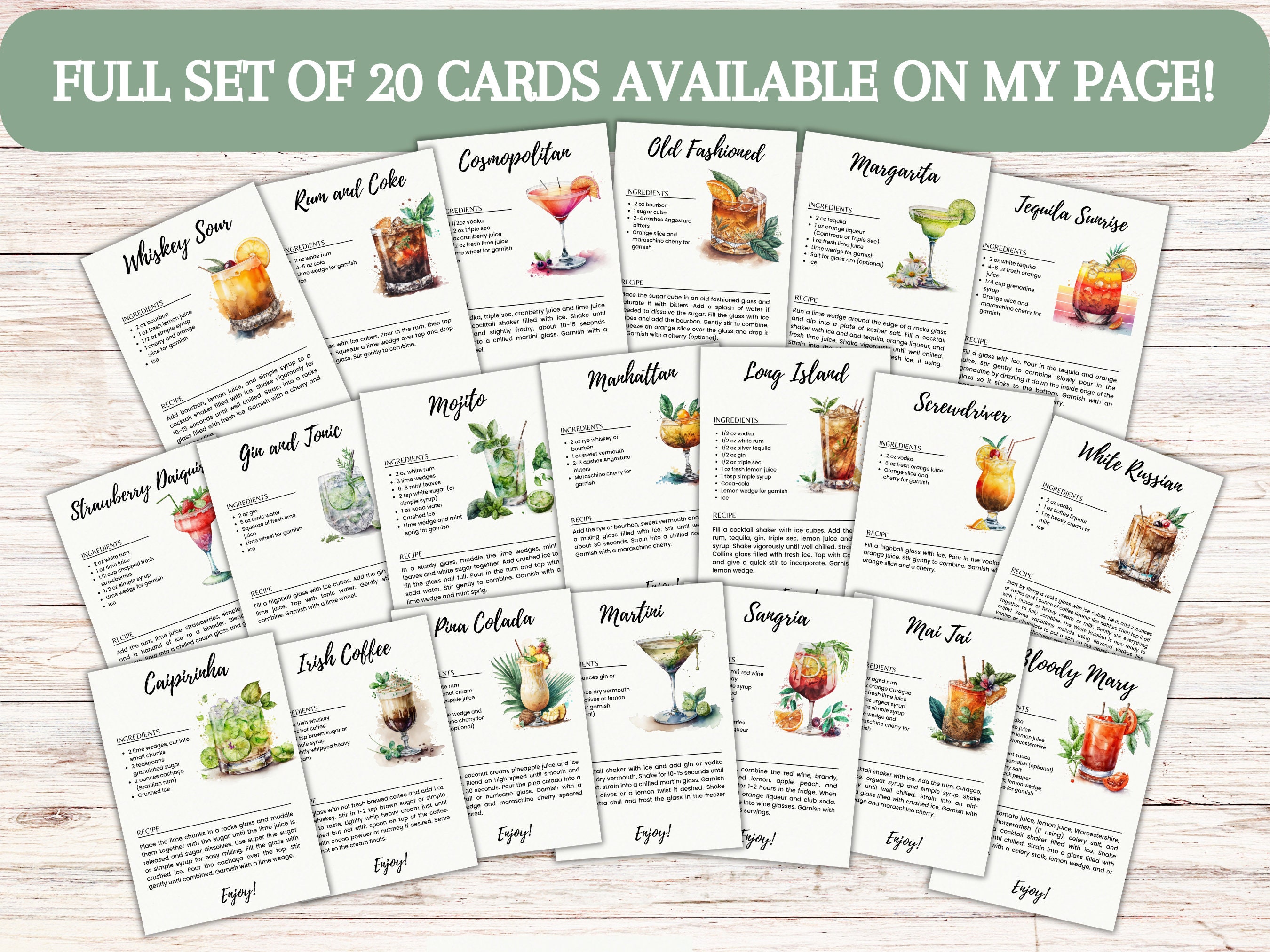 10 Cocktail Recipe Cards | Canva Template | Printable Drink Cards ...