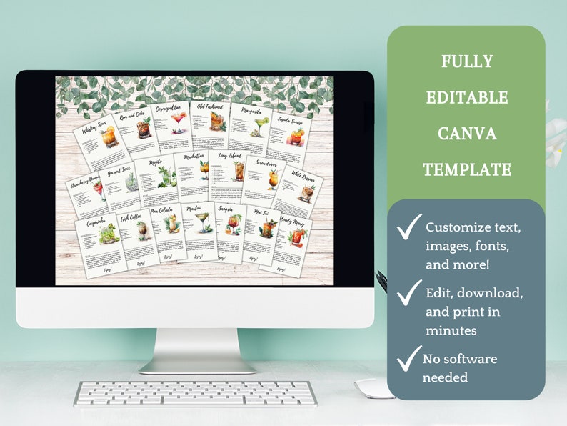 20 FULL SET Cocktail Recipe Cards | Canva Template | Printable Drink ...