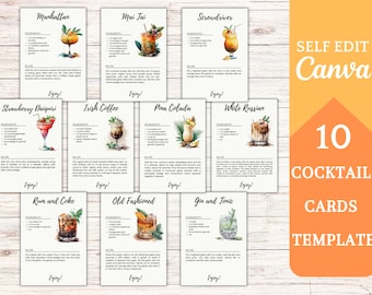 DIY Cocktail Recipe Card Canva Template | Printable Drink Cards ...