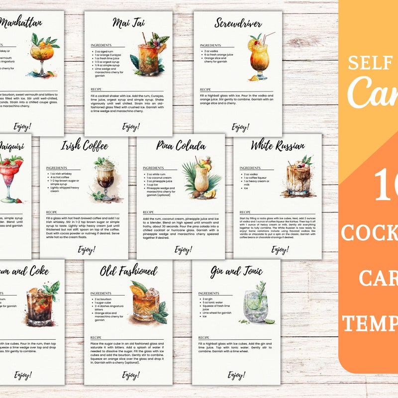 Drink Recipe Cards - Etsy